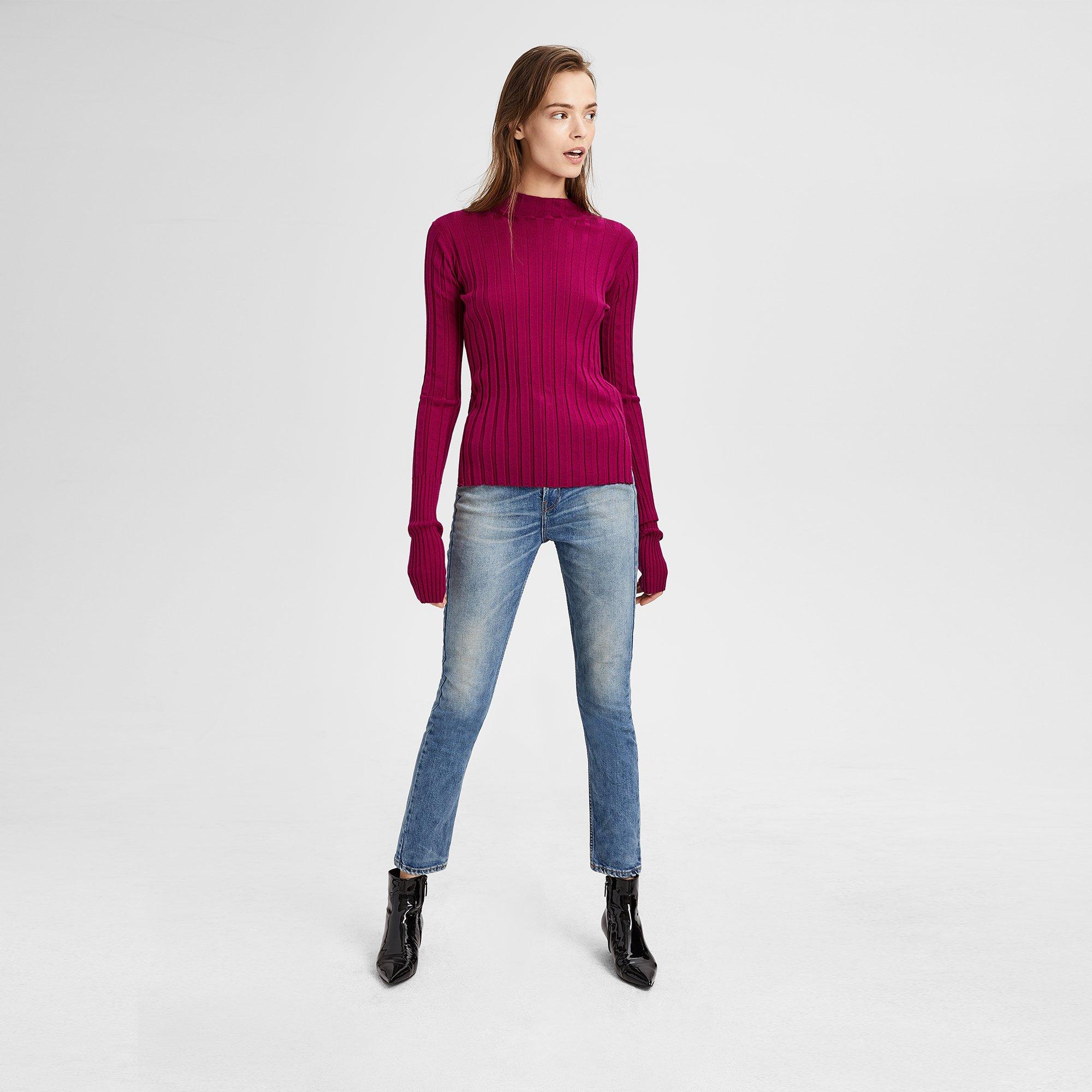 Theory Official Site | Wool Wide Rib Mock Pullover