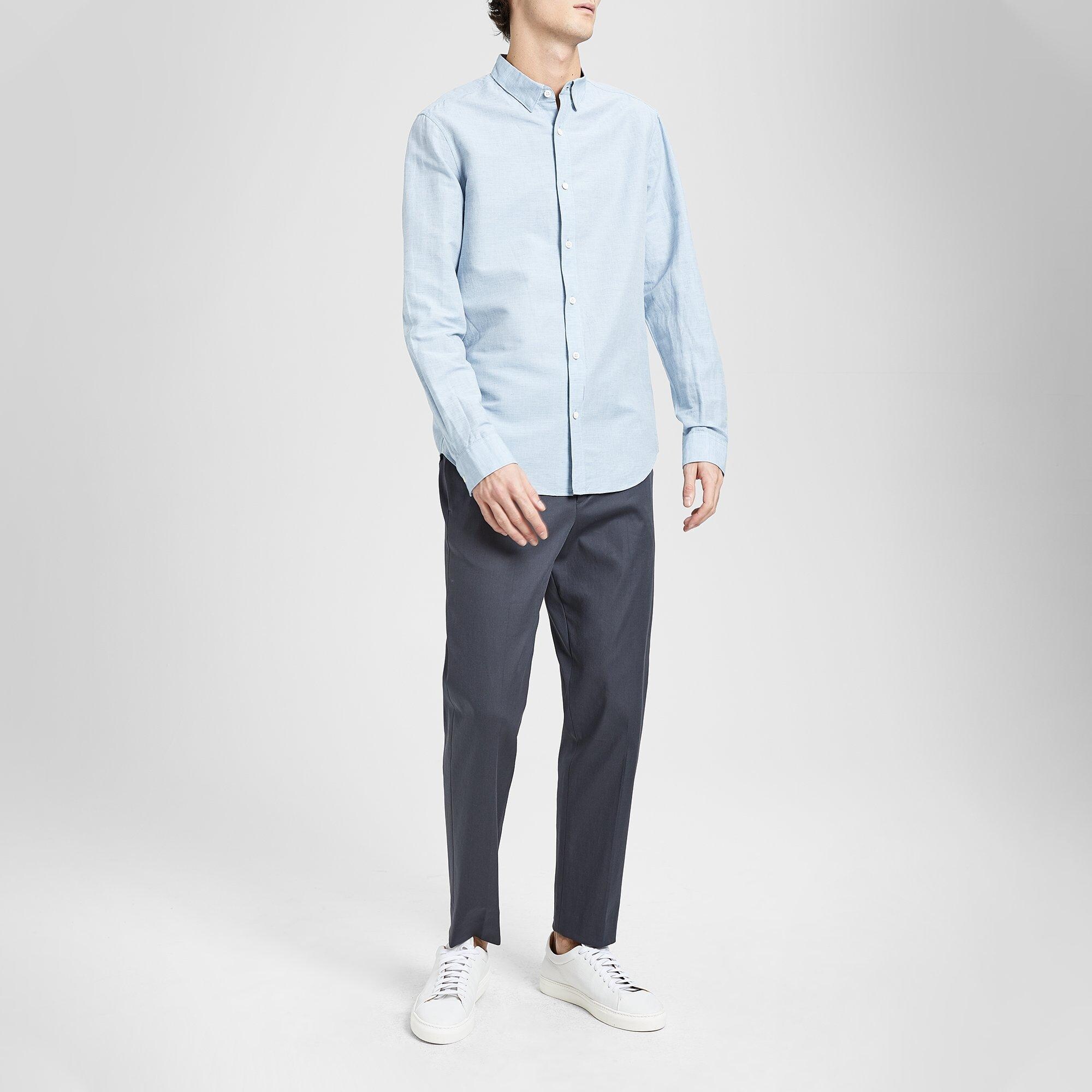 Theory Official Site | Essential Linen Hidden-Button Collar Shirt