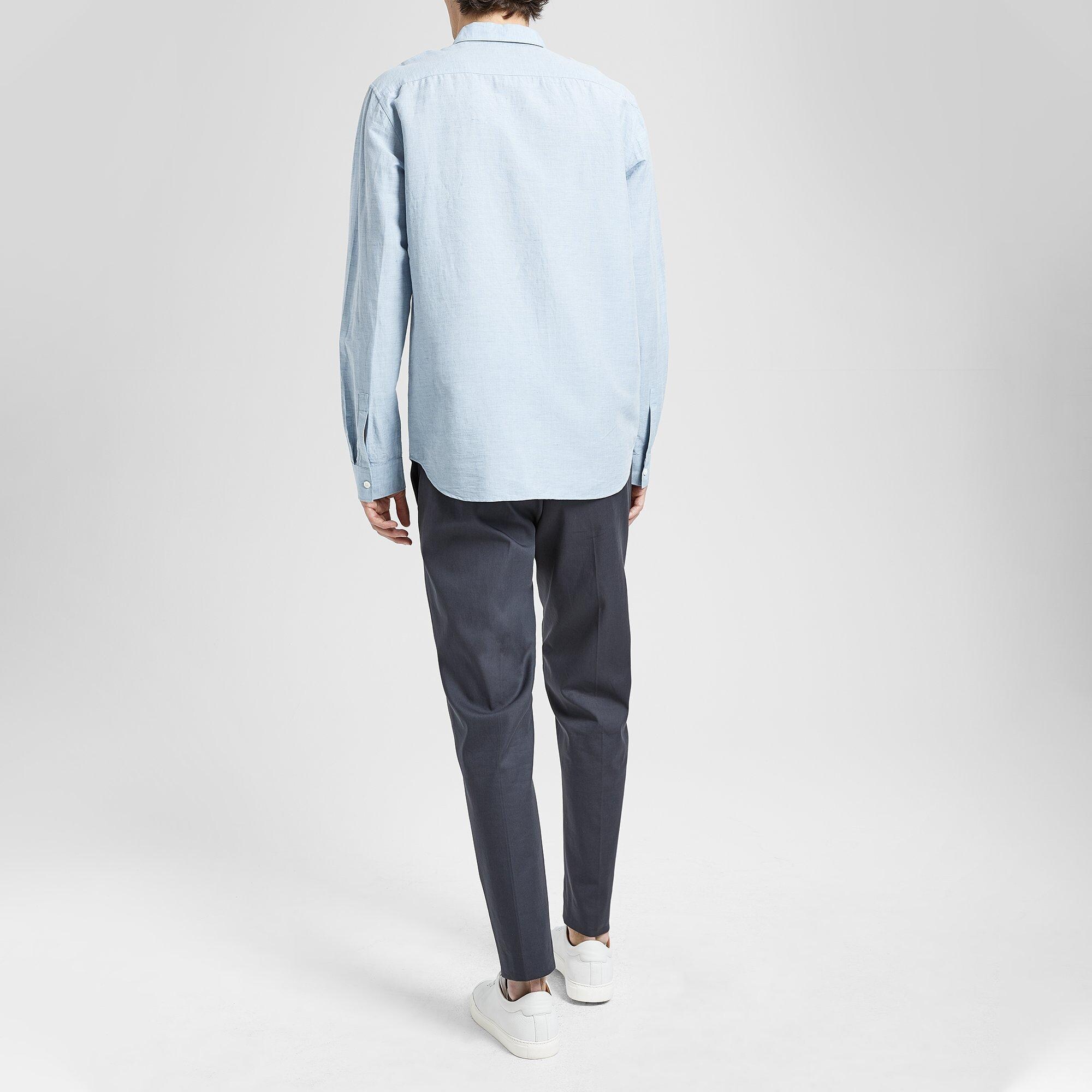 Theory Official Site | Essential Linen Hidden-Button Collar Shirt
