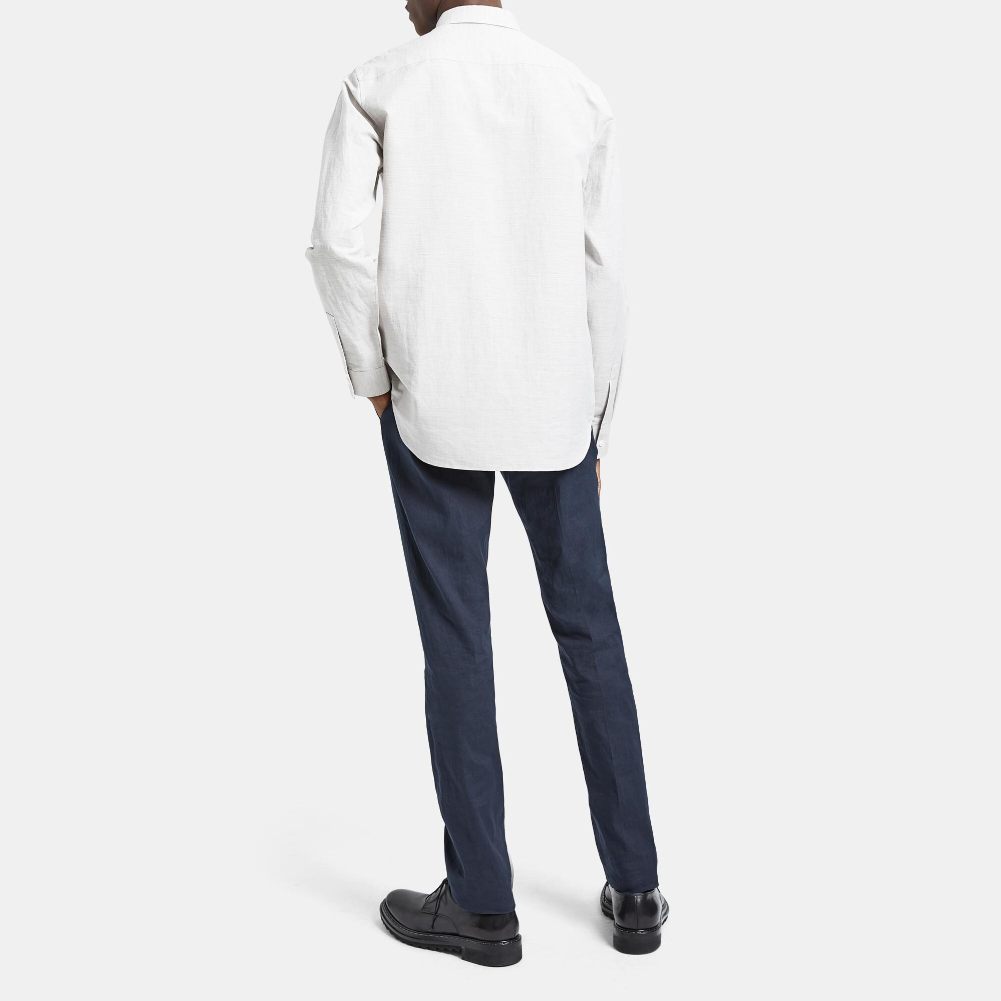 Theory Outlet Official Site | Essential Linen Hidden-Button Collar Shirt