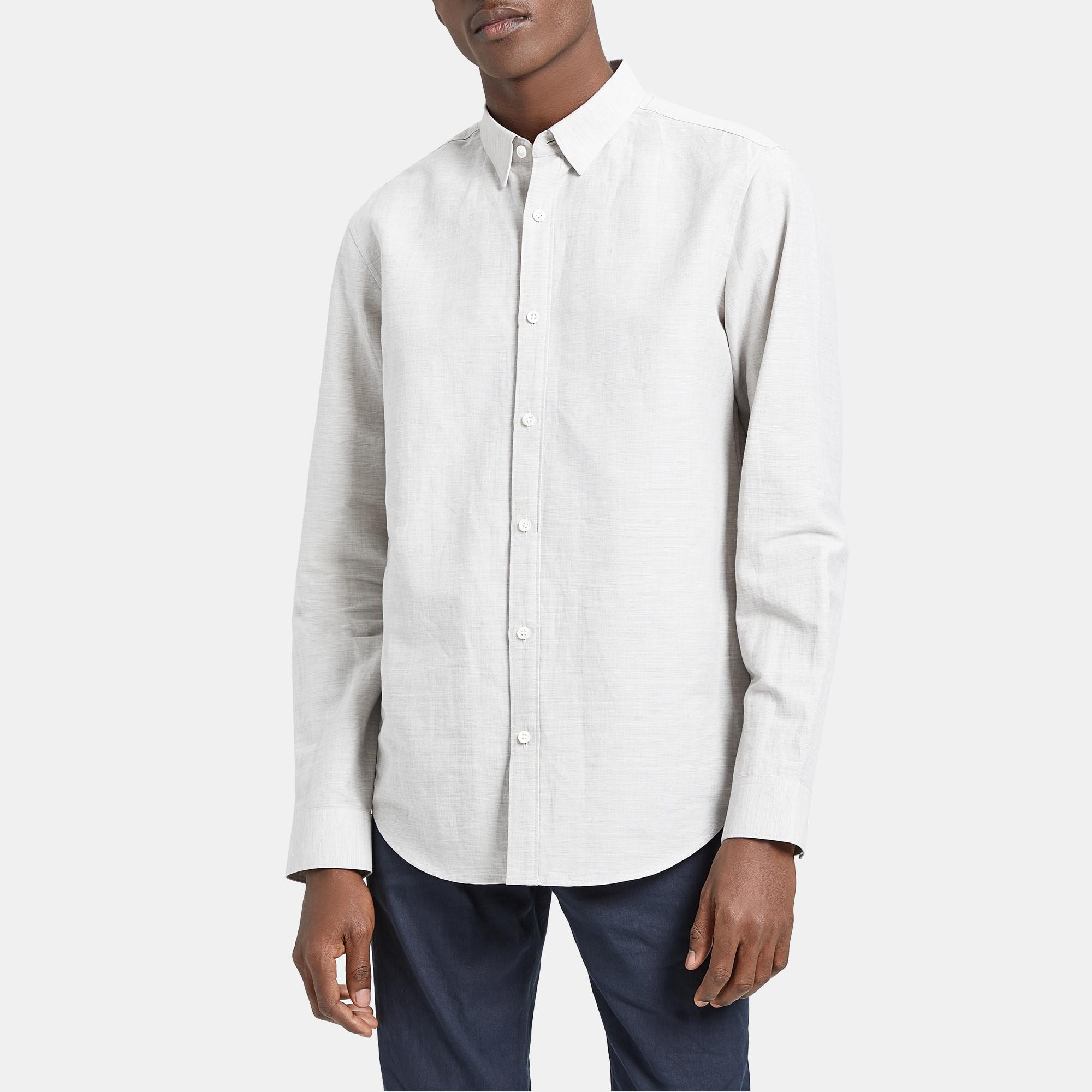 Theory Outlet Official Site | Essential Linen Hidden-Button Collar Shirt