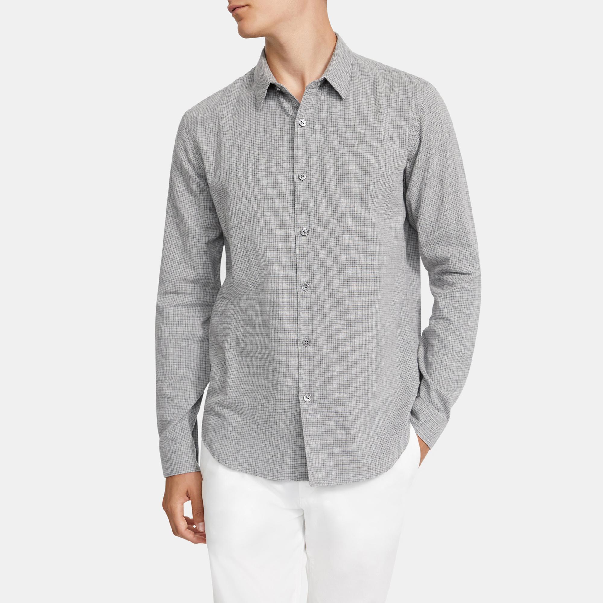 Theory Outlet Official Site | Long-Sleeve Shirt in Grid Cotton