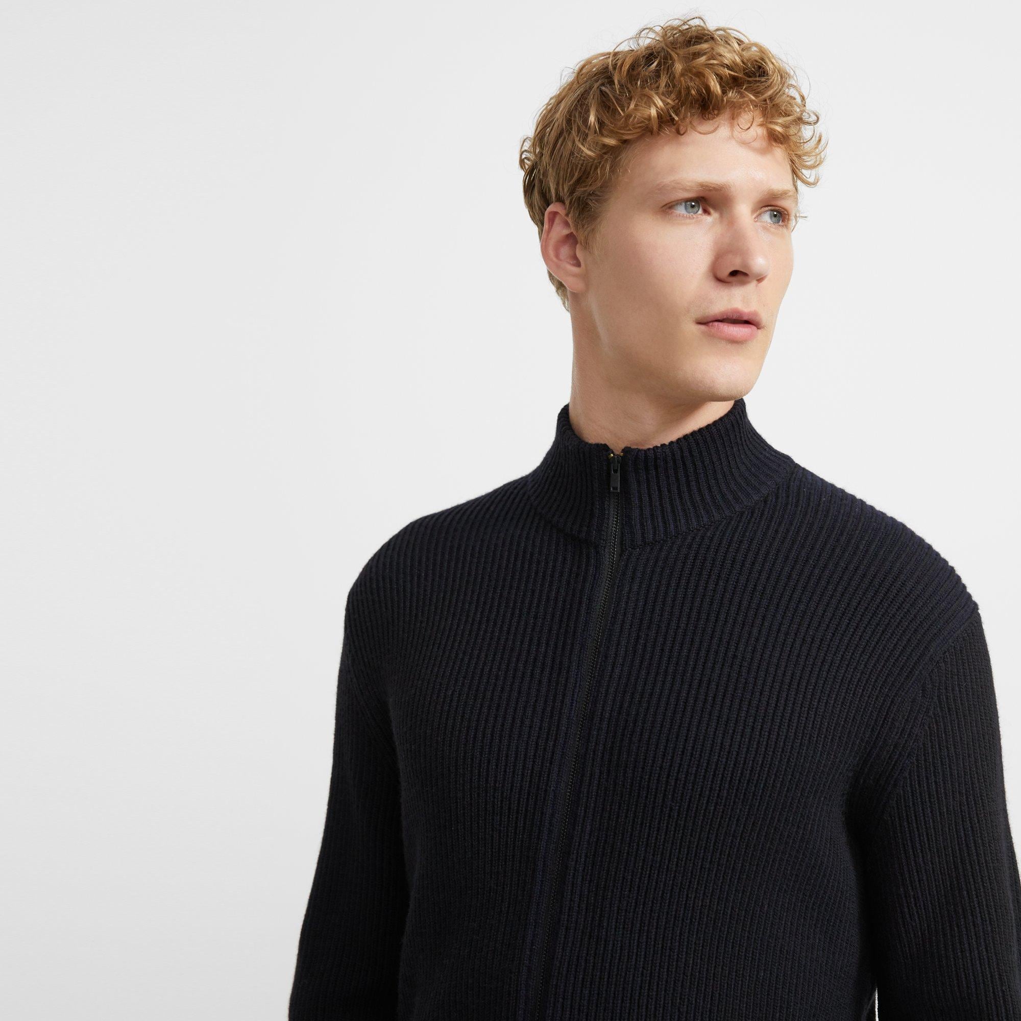 Theory Outlet Official Site | Mock Neck Zip Sweater in Ribbed Merino Wool