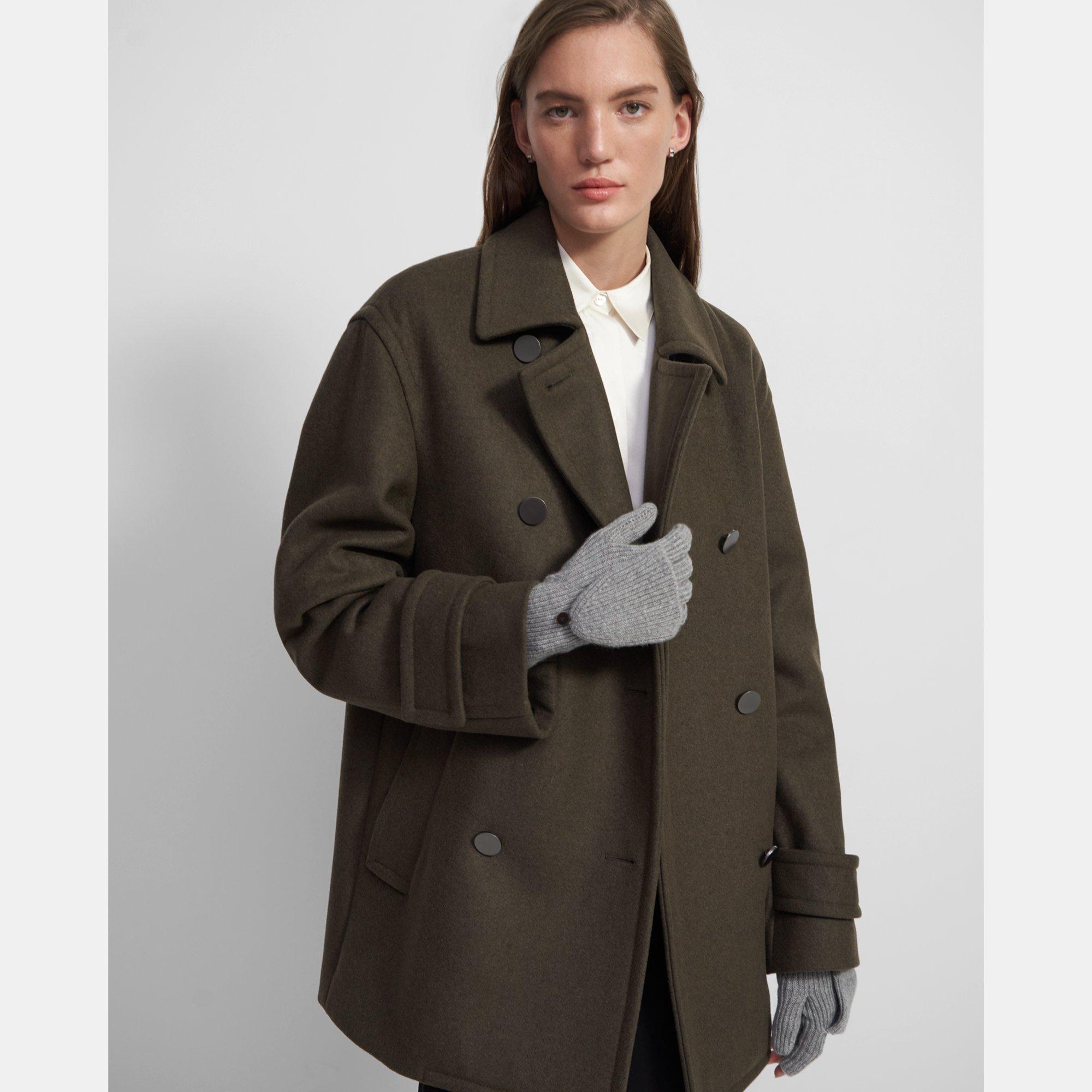 Grey Ribbed Cashmere Fold-Back Gloves | Theory