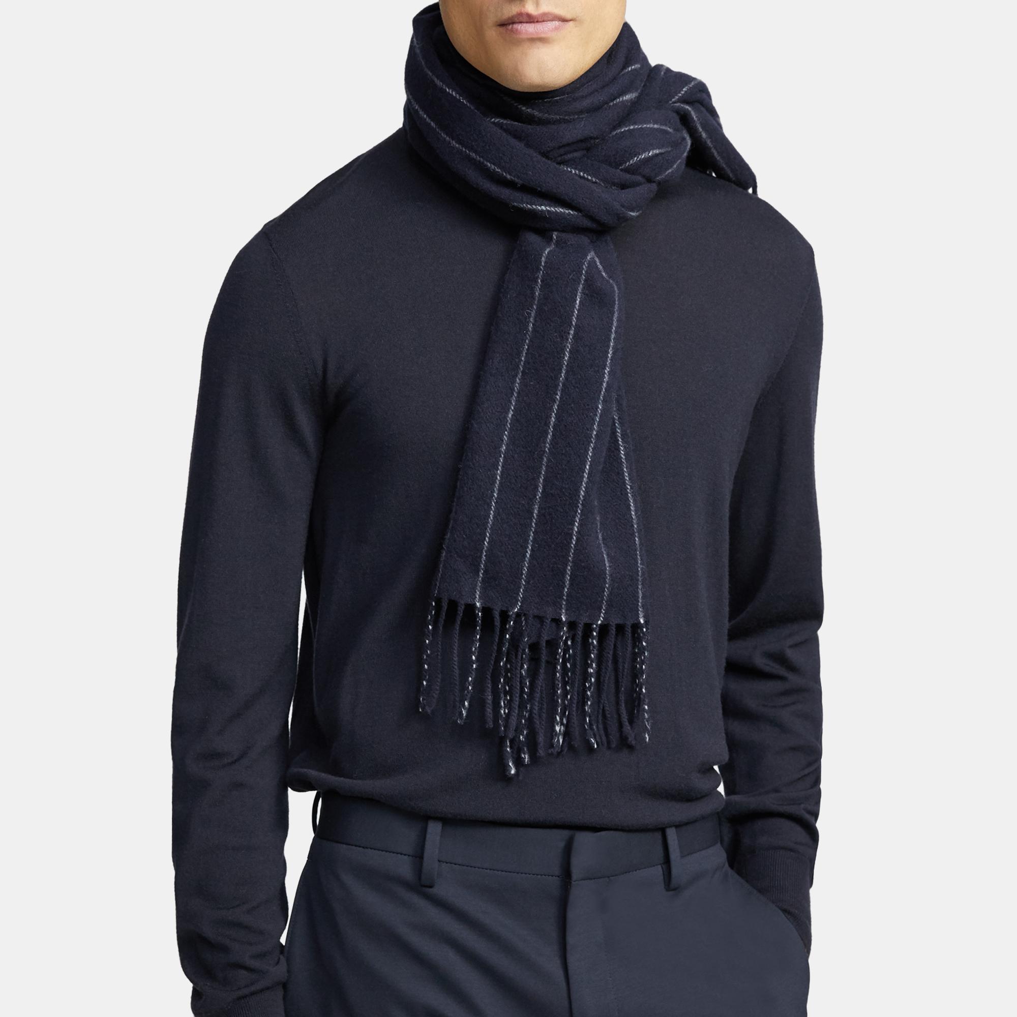 Theory Outlet Official Site | Fringe Scarf in Pinstripe Wool-Cashmere