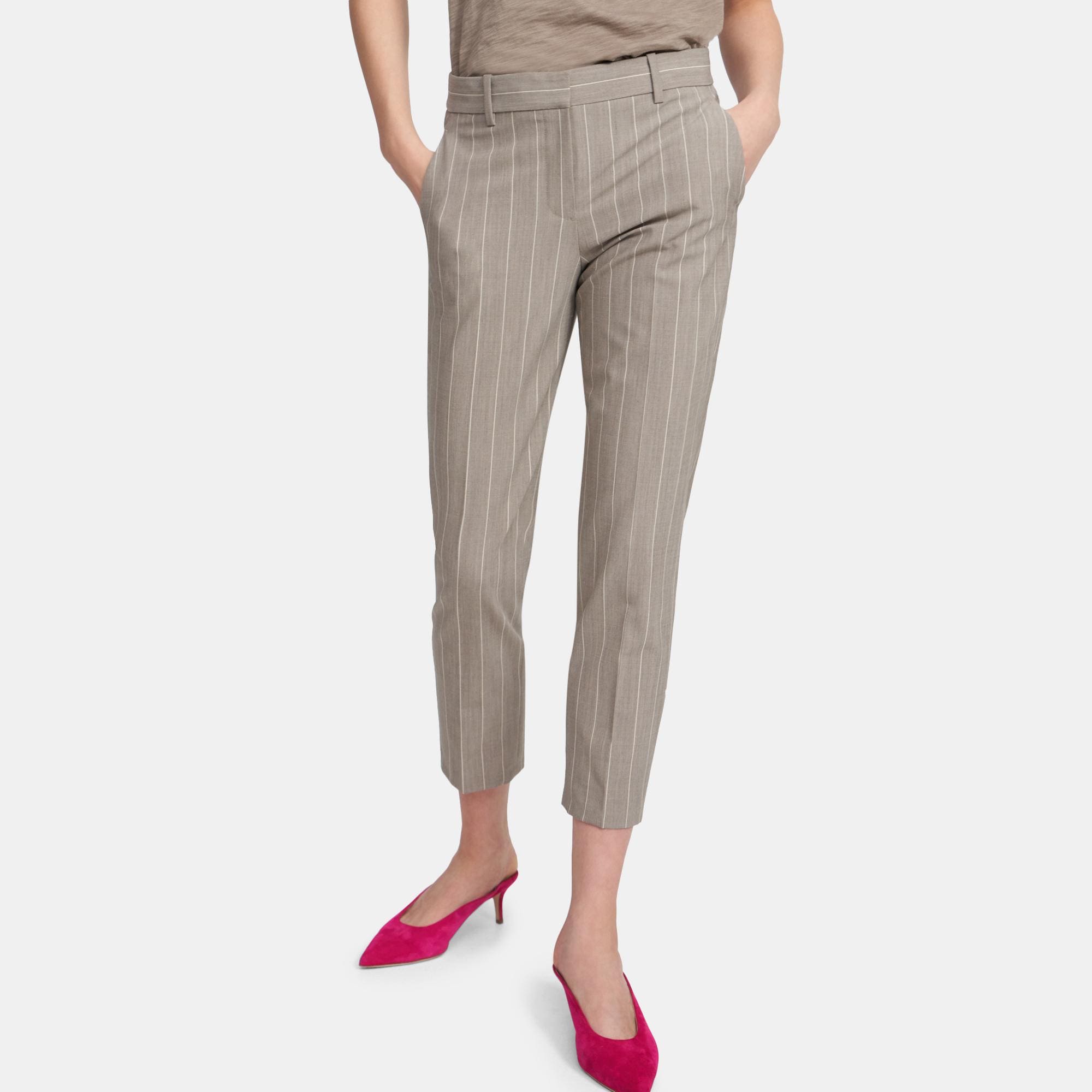 Theory Outlet Official Site | Slim Cropped Pant in Striped Stretch Wool