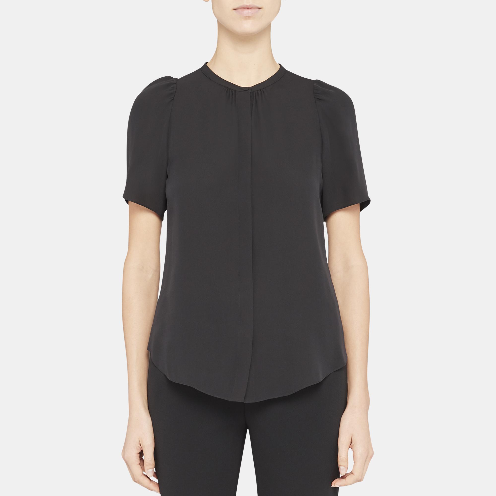 Silk Georgette Short Sleeve Ruched Blouse Theory