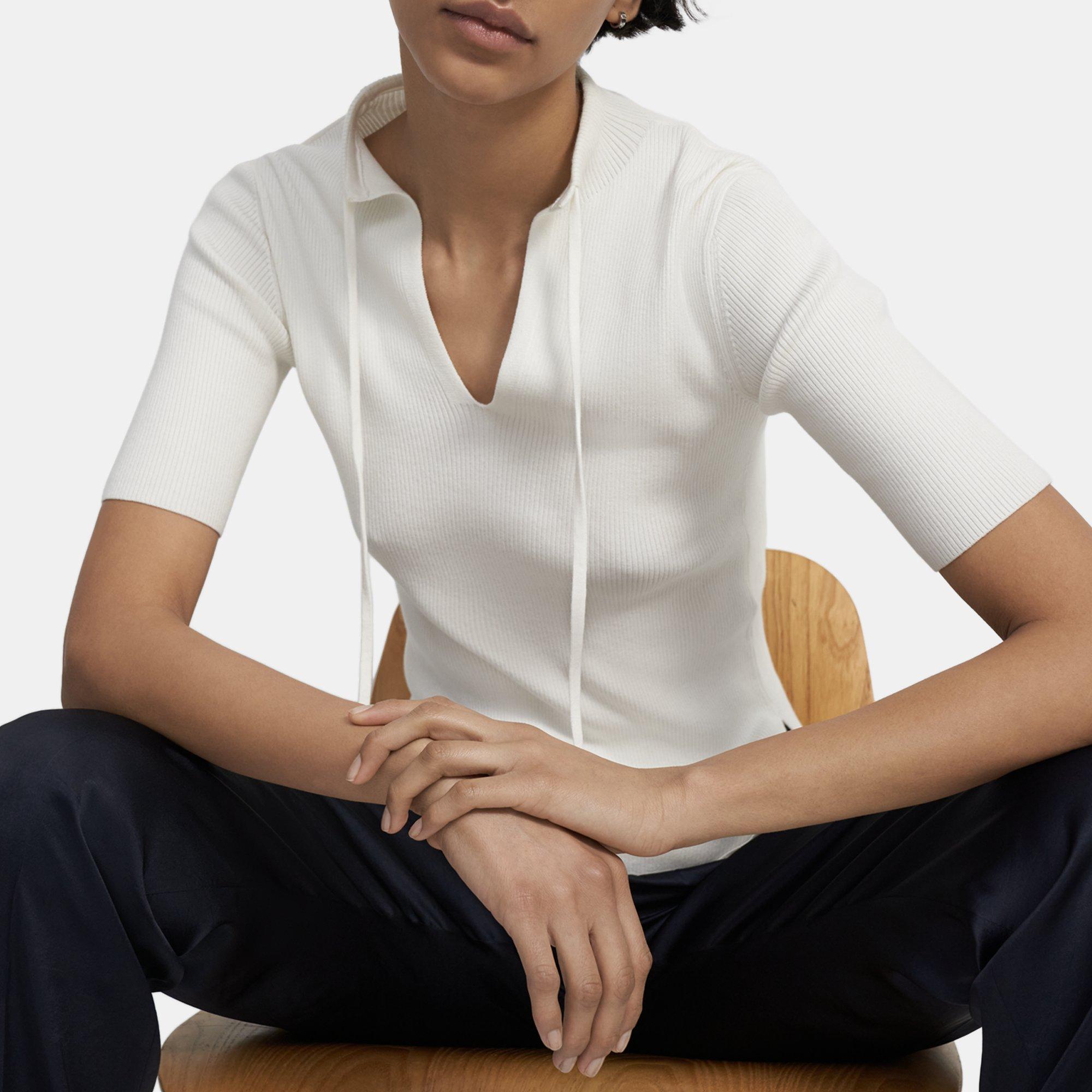 Cotton Drawstring Short-Sleeve Sweater | Theory