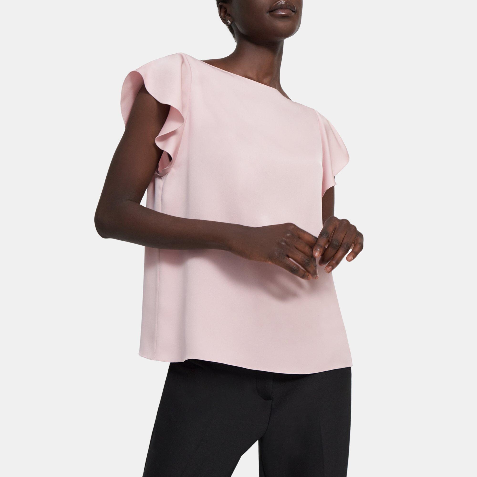 Theory Outlet Official Site | Ruffle-Sleeve Top in Silk Georgette