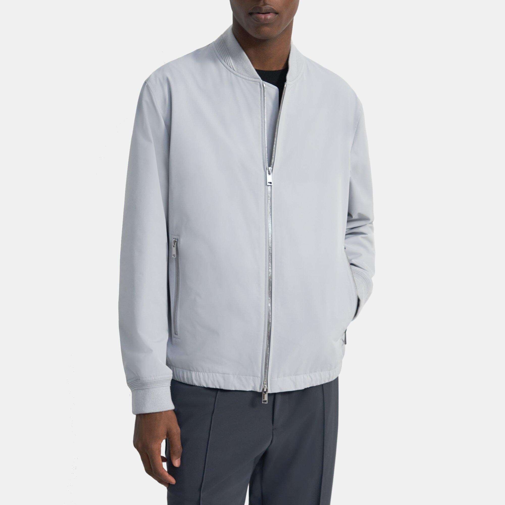 Grey Tech Twill Bomber Jacket | Theory Outlet