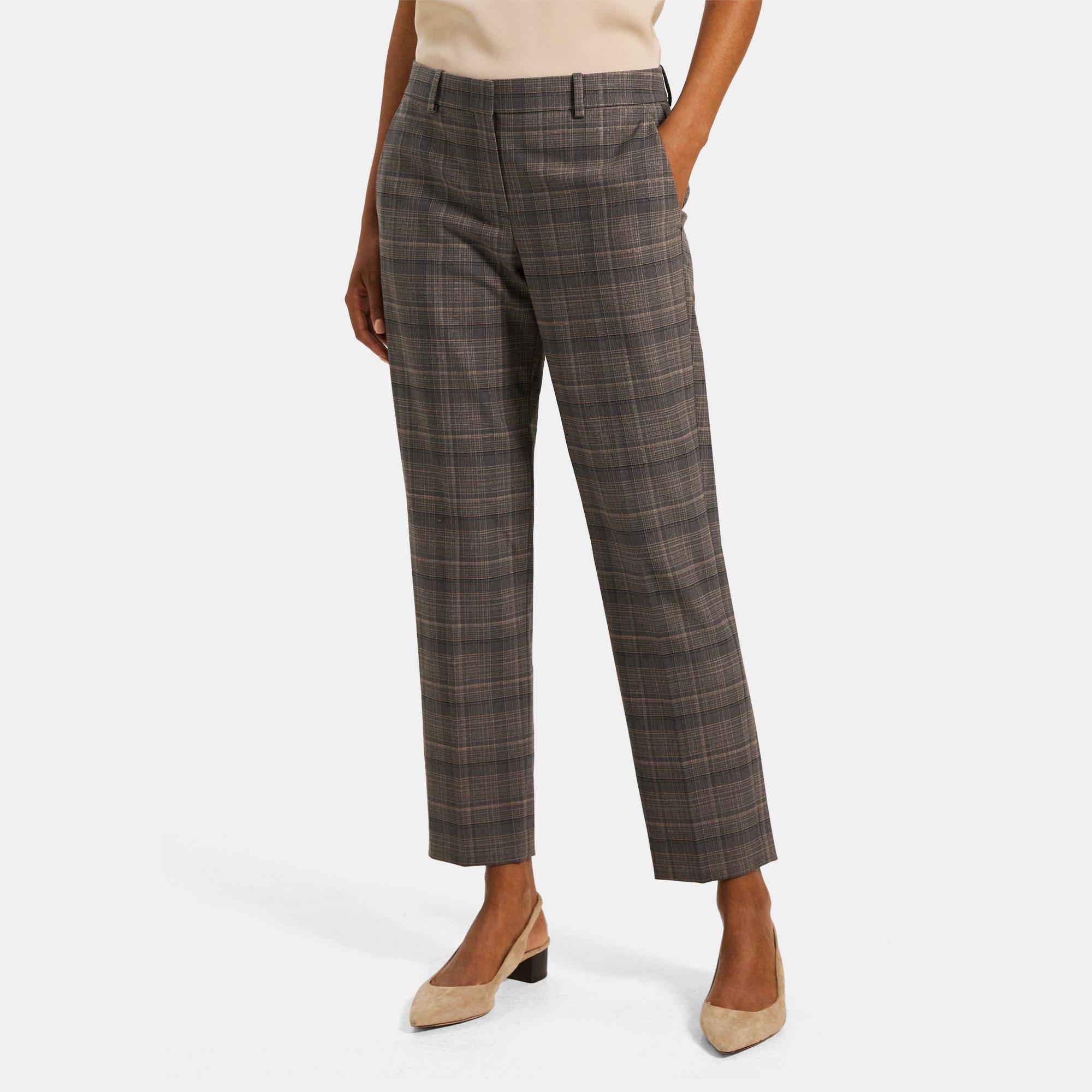 Windowpane Wool Blend Classic Crop Pant | Theory Outlet