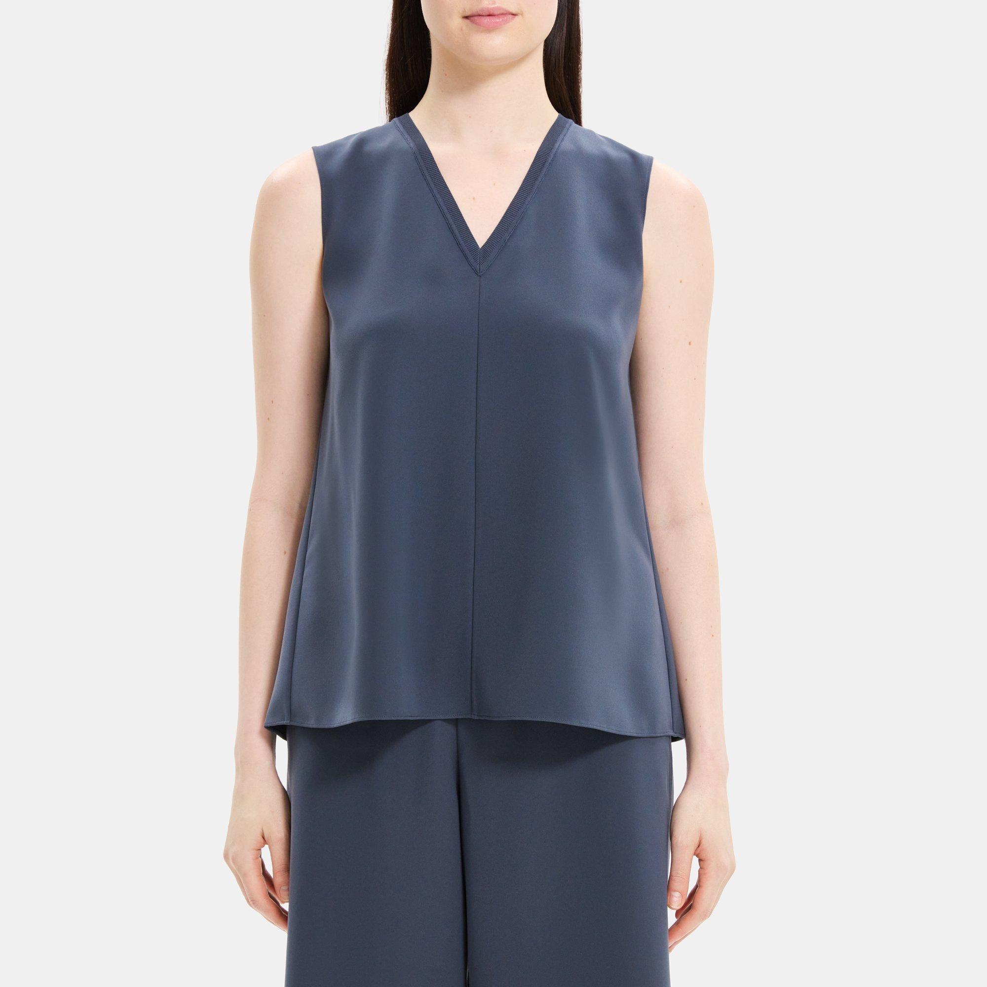 Crepe V-Neck Tank Top | Theory Outlet
