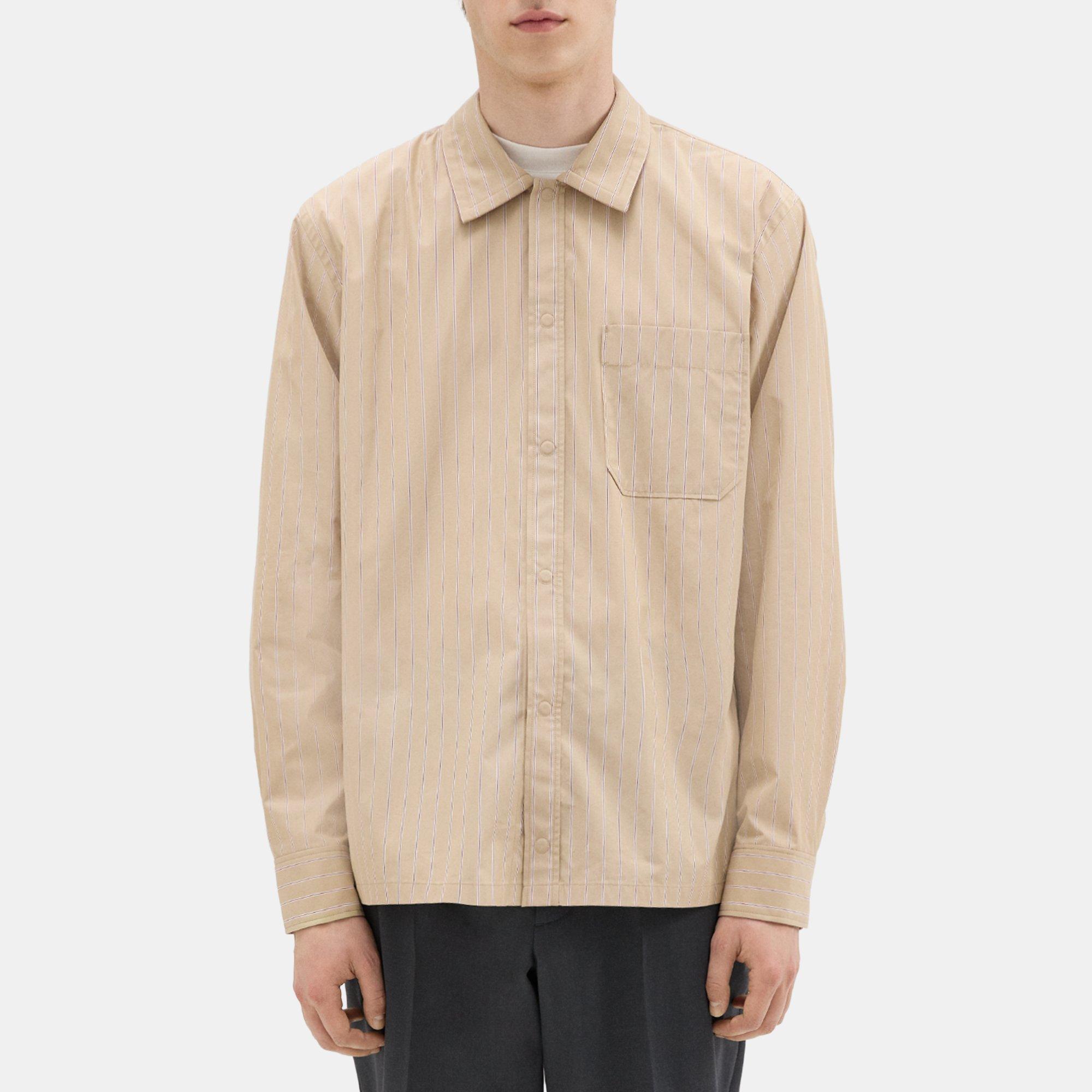 Striped Cotton-Blend Shirt Jacket | Theory Outlet