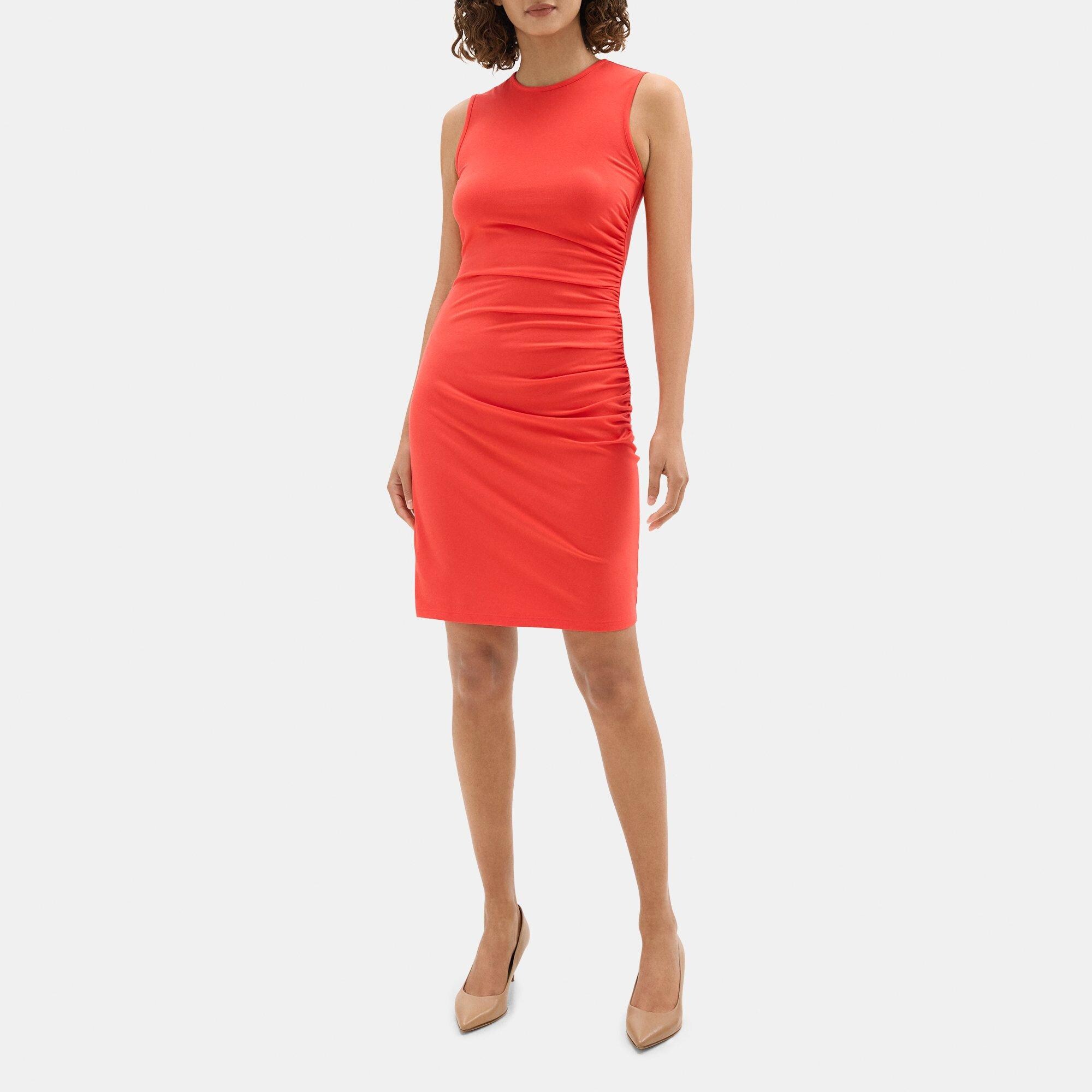 Stretch Cotton-Modal Gathered Sleeveless Dress | Theory Outlet